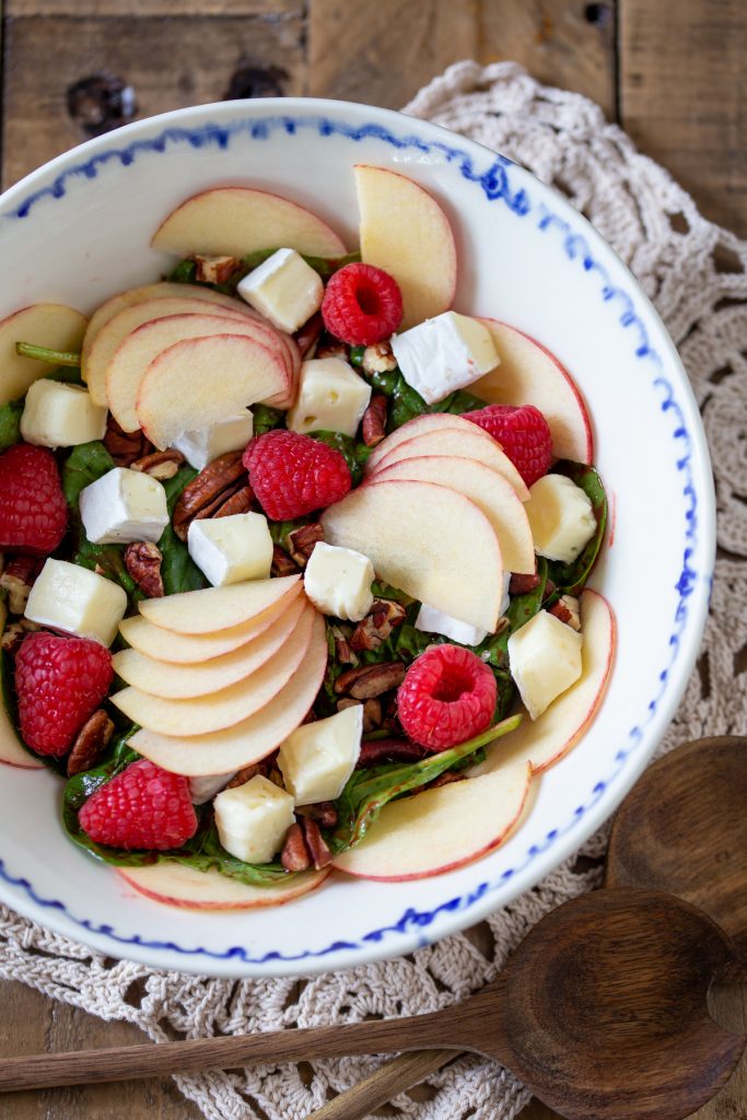 Apple Brie Salad with Raspberries and Pecans • Electric Blue Food